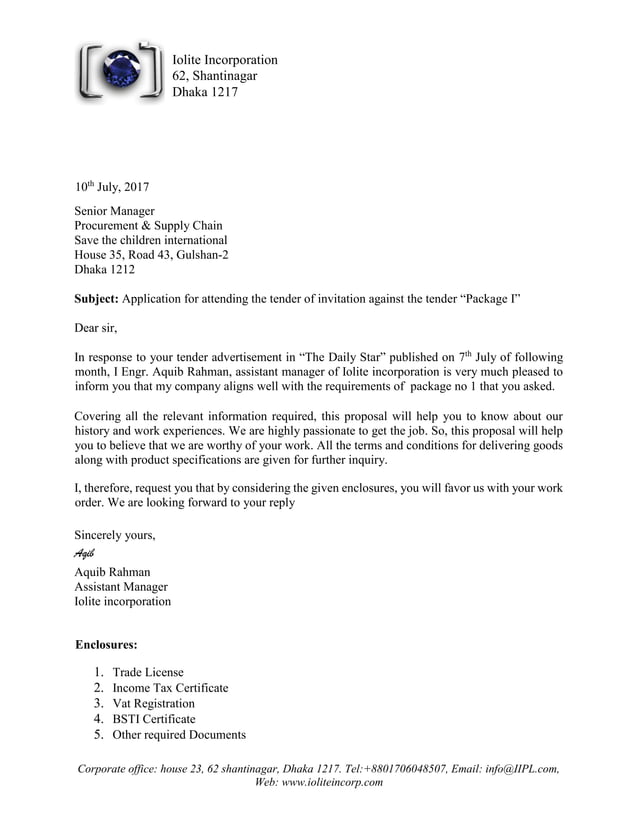 How to write a Tender (Example) | PDF