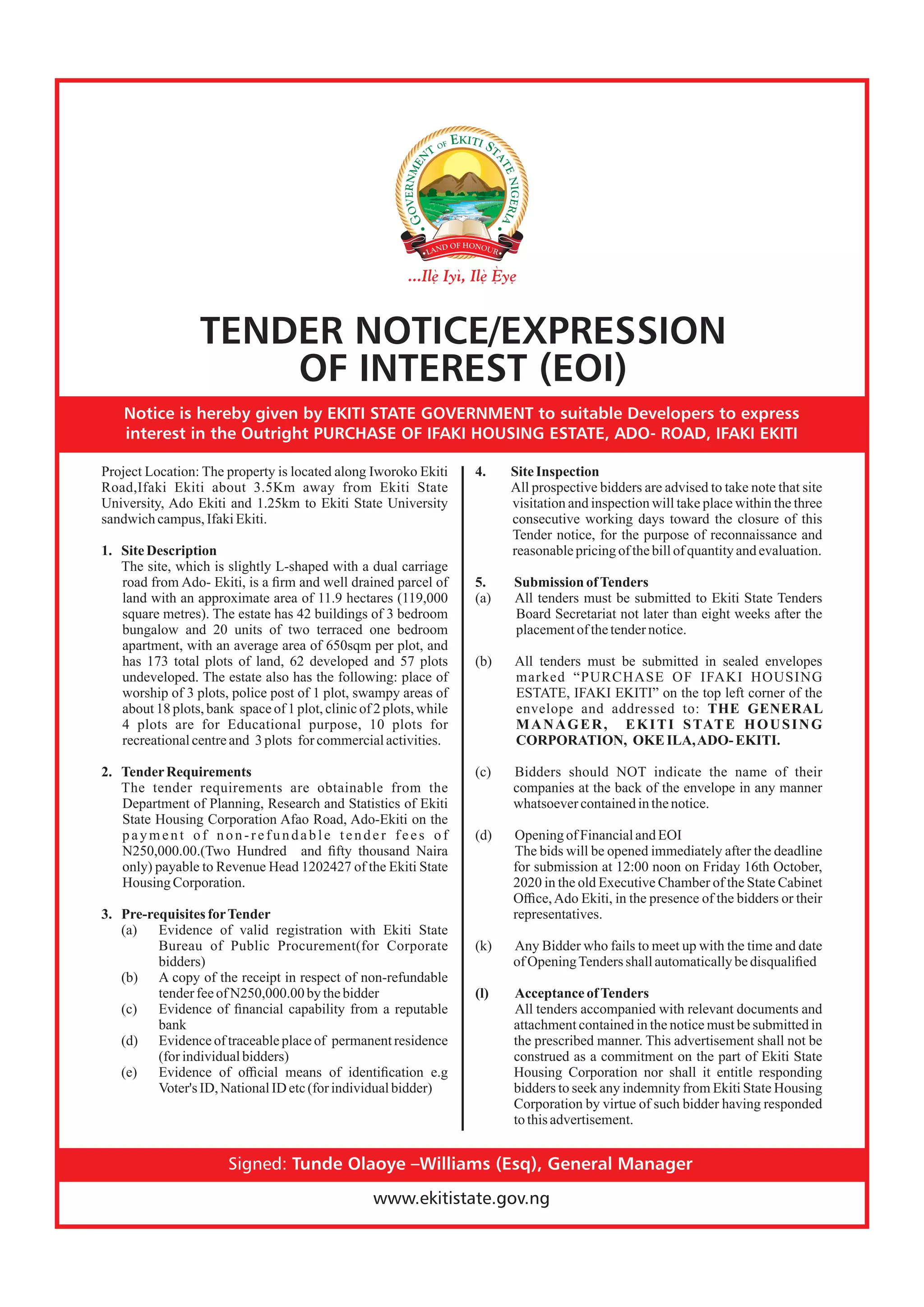 Tender Notice/Expression of Interest (EOI) | PDF