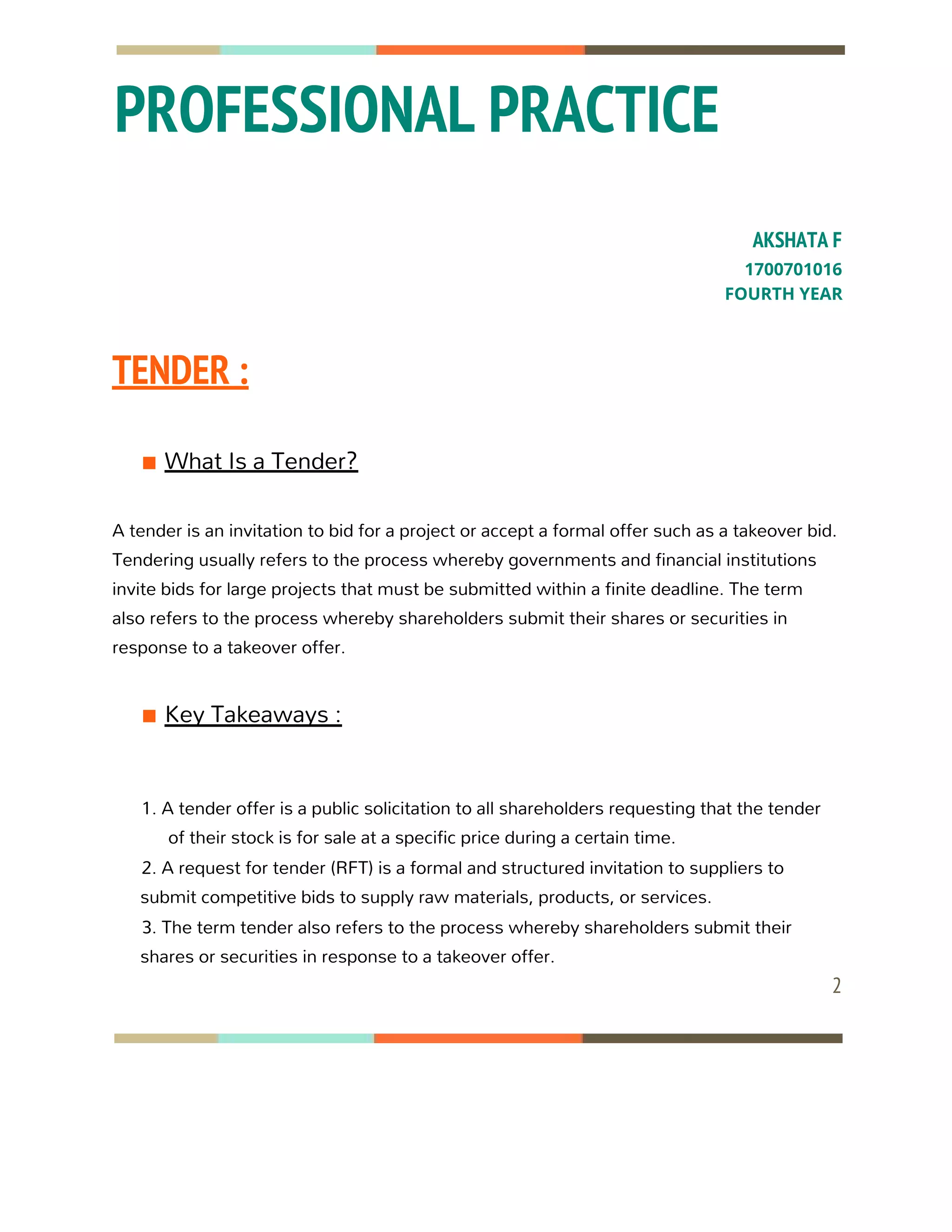 Tender and tender document | PDF