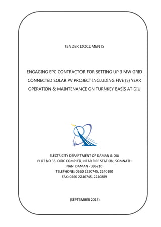 Tender Document for 3 MW solar plant at Diu | PDF
