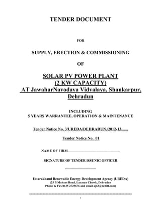 Tender document for solar in Dehradun, Uttarakhand | PDF
