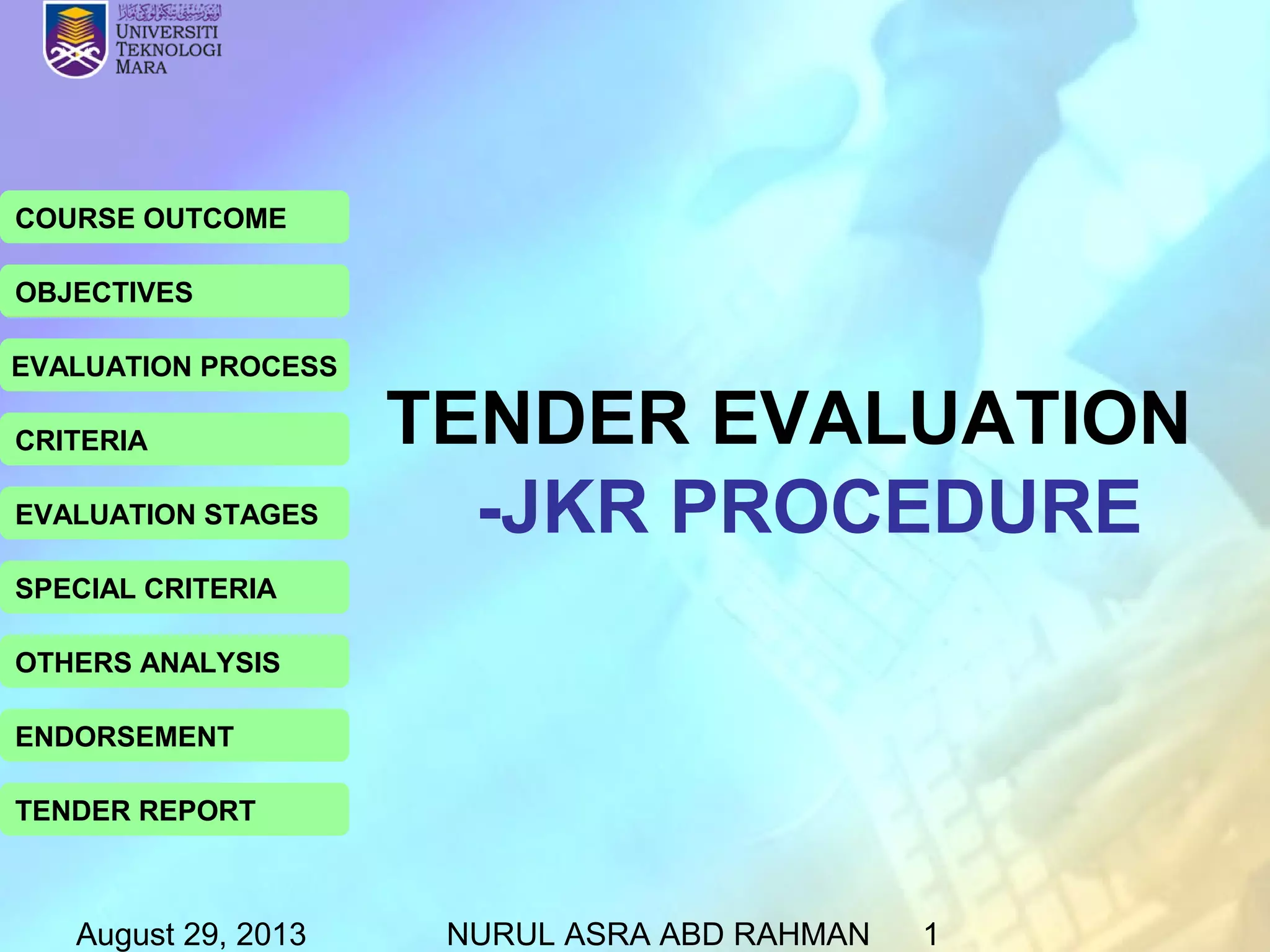 Tender evaluation procedure | PPT