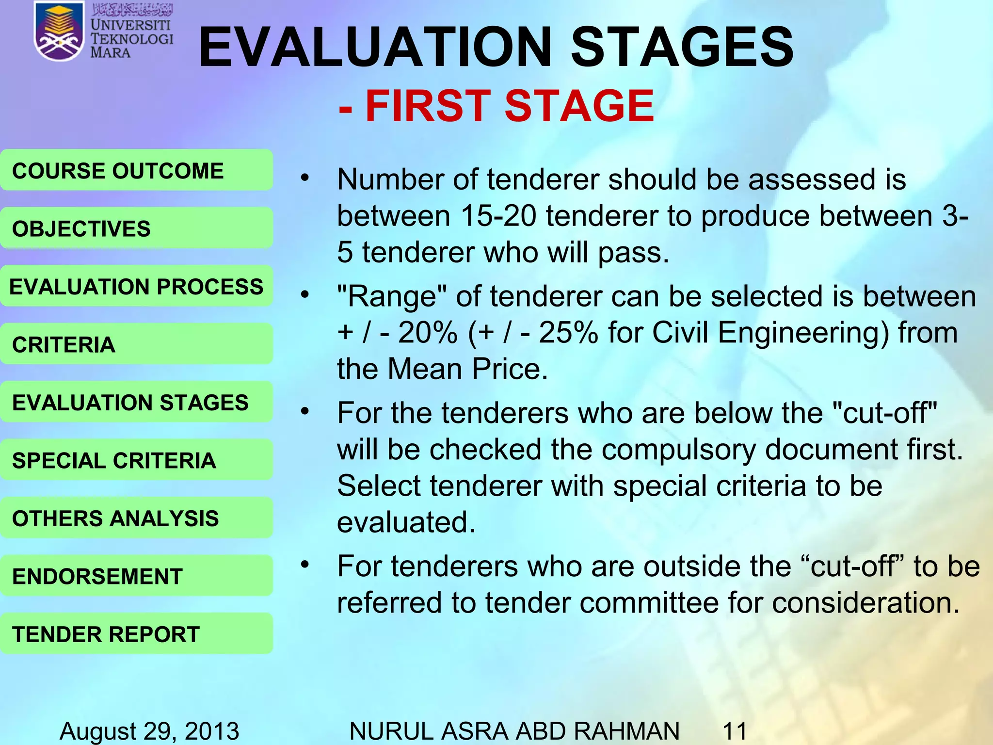 Tender evaluation procedure | PPT