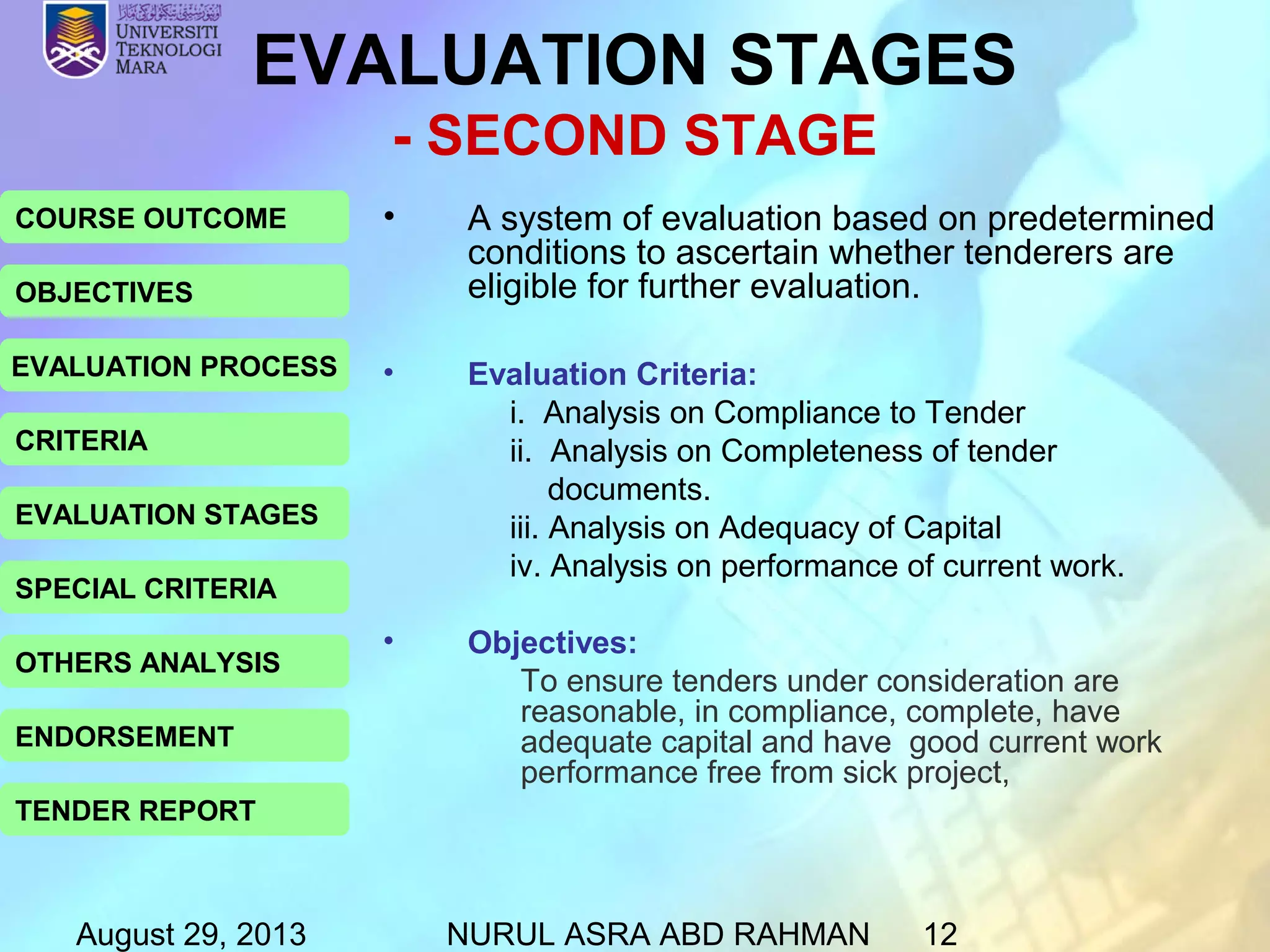 Tender evaluation procedure | PPT