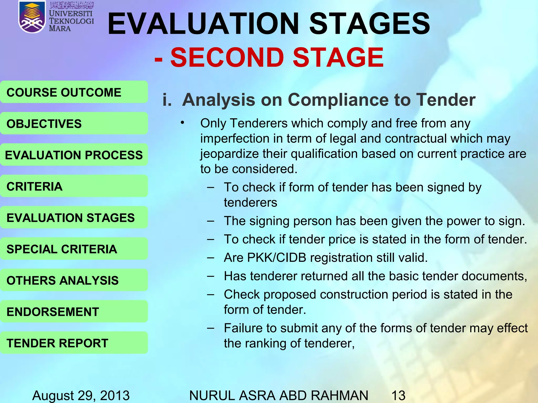 Tender evaluation procedure | PPT