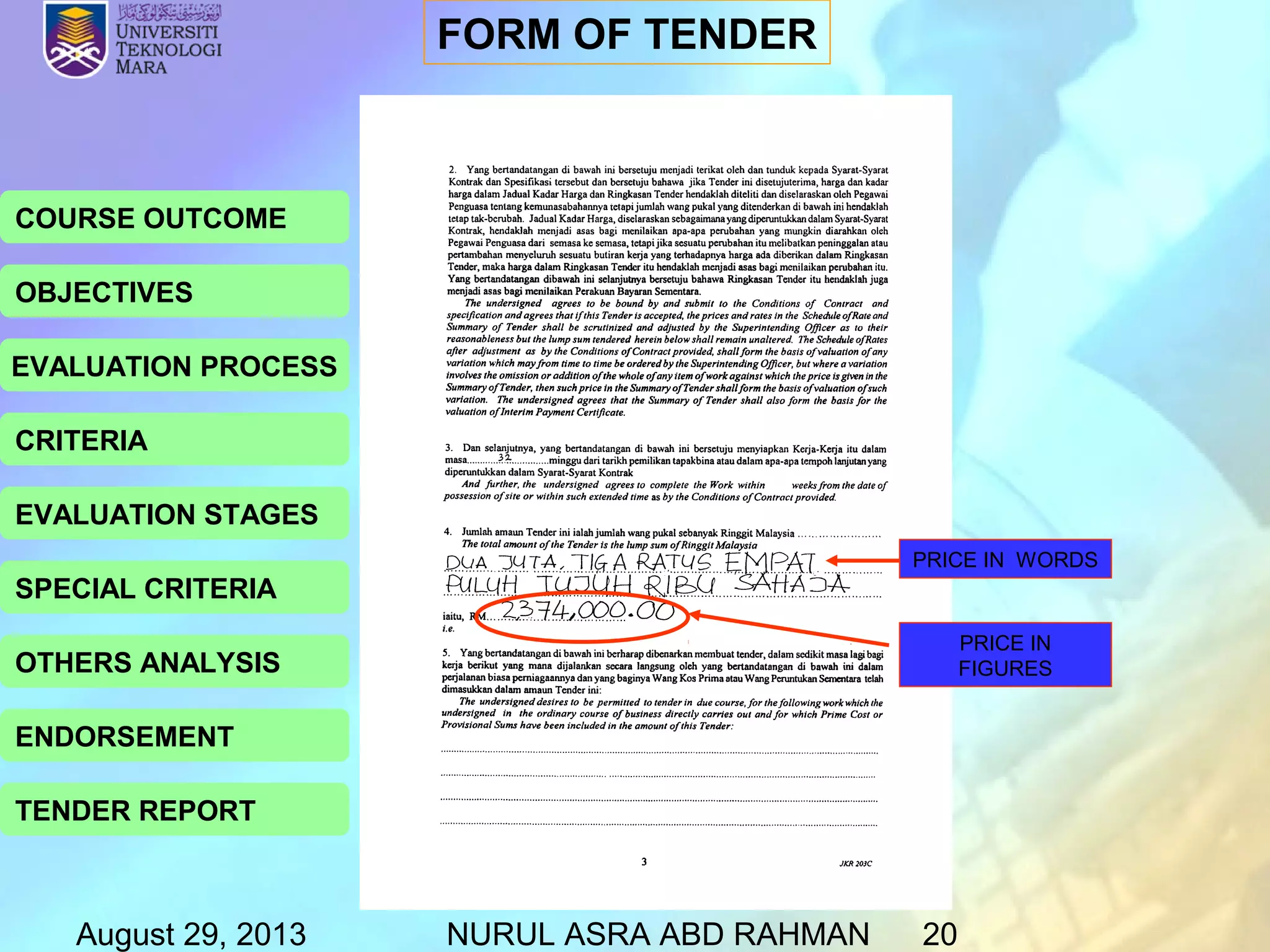 Tender evaluation procedure | PPT