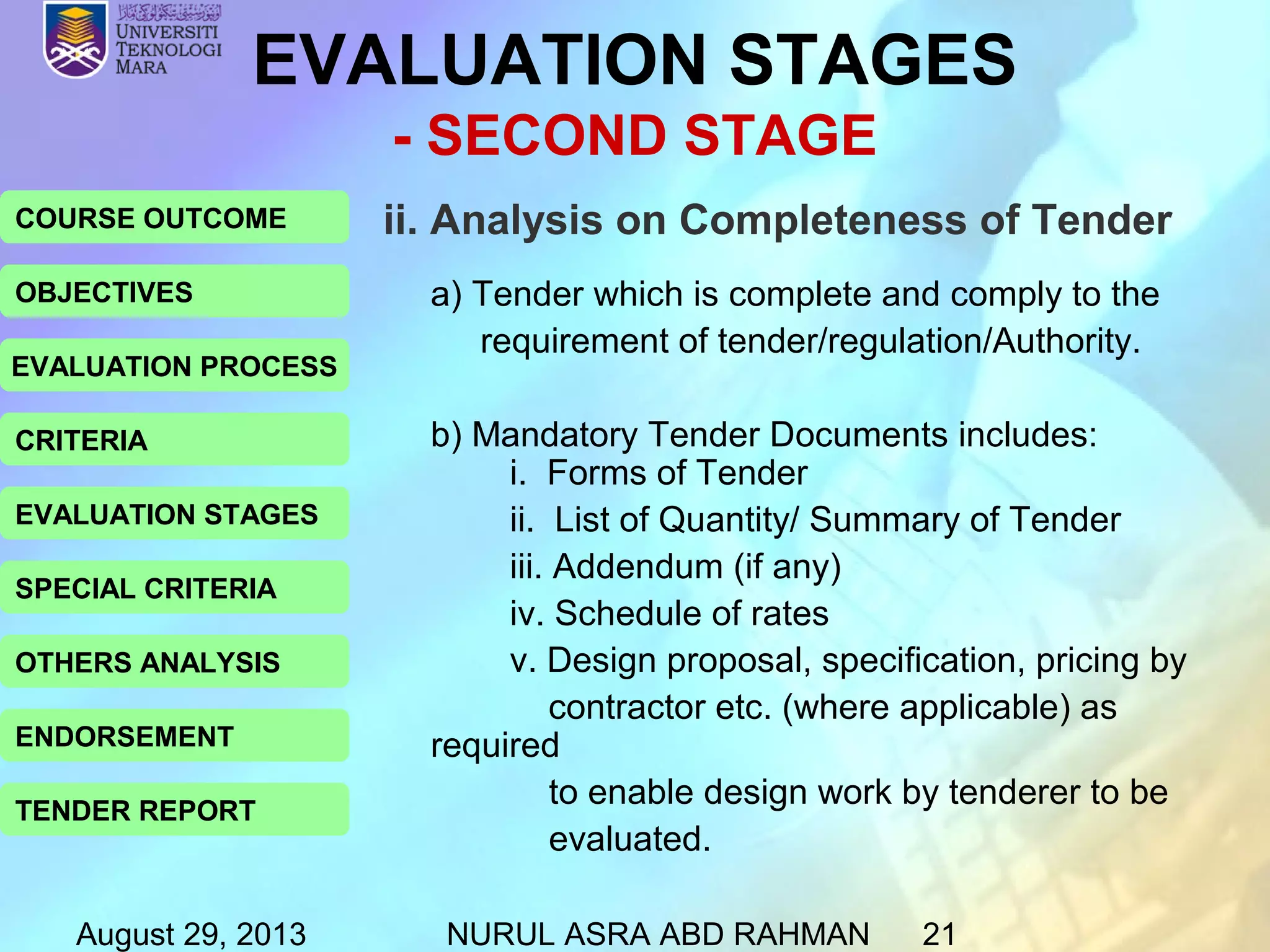Tender evaluation procedure | PPT