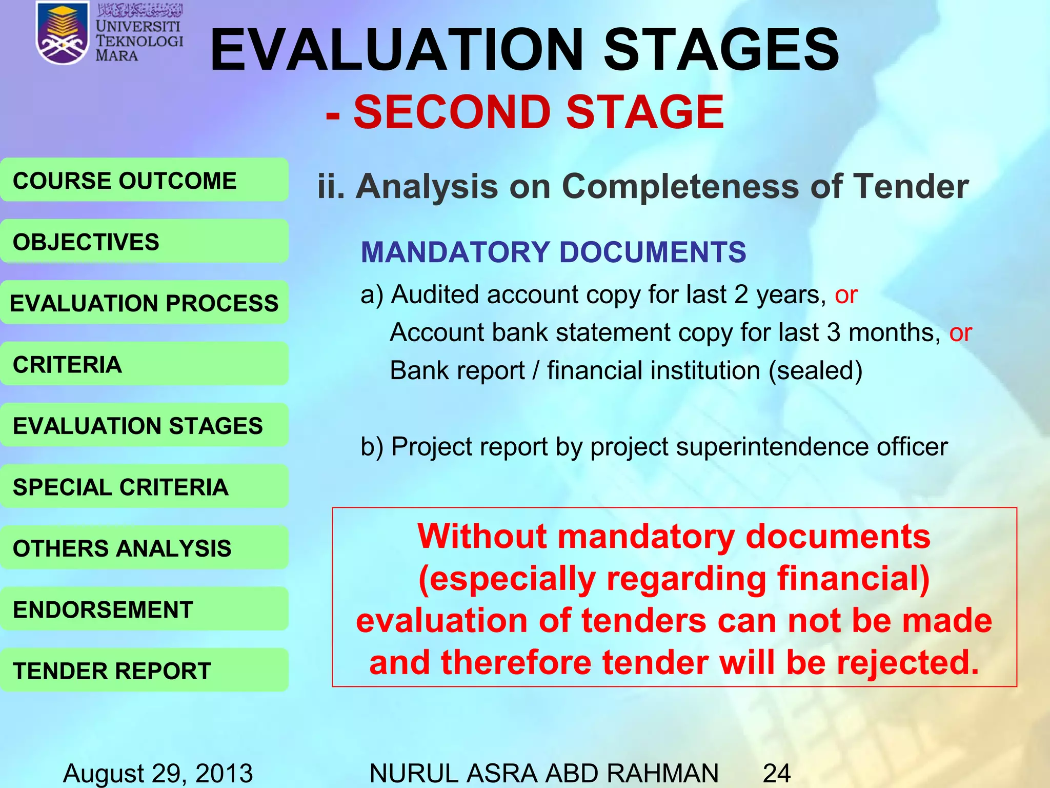 Tender evaluation procedure | PPT