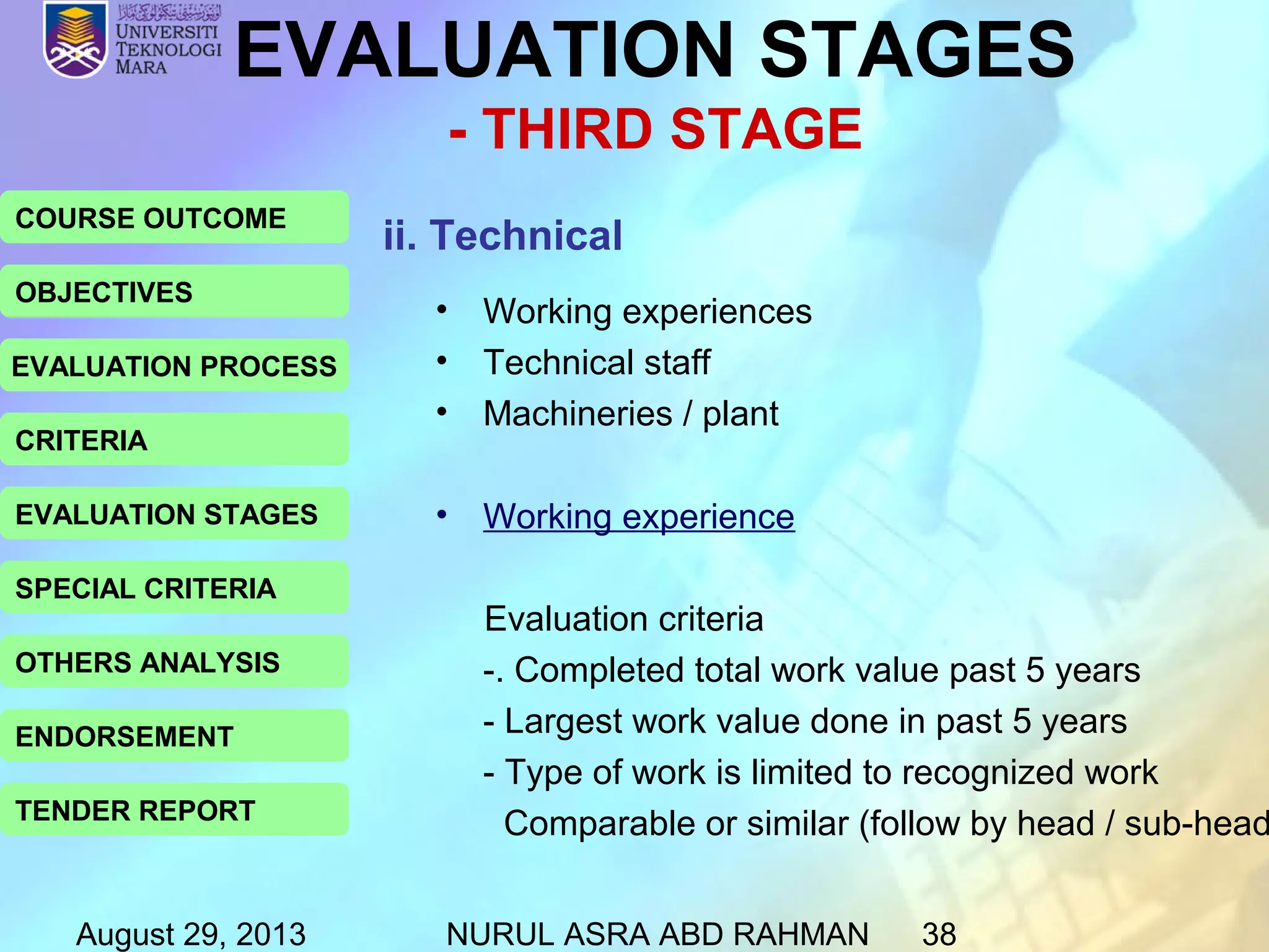 Tender evaluation procedure | PPT