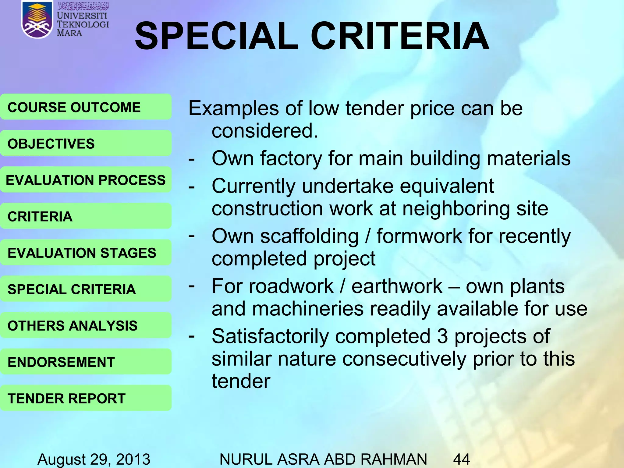 Tender evaluation procedure | PPT