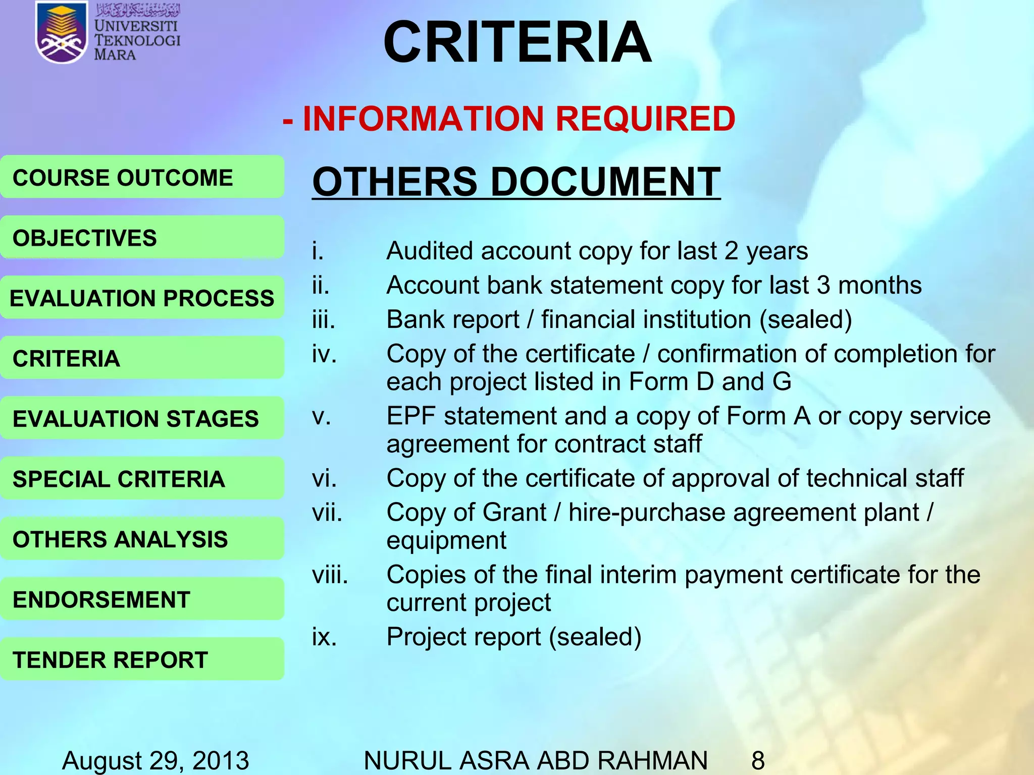 Tender evaluation procedure | PPT