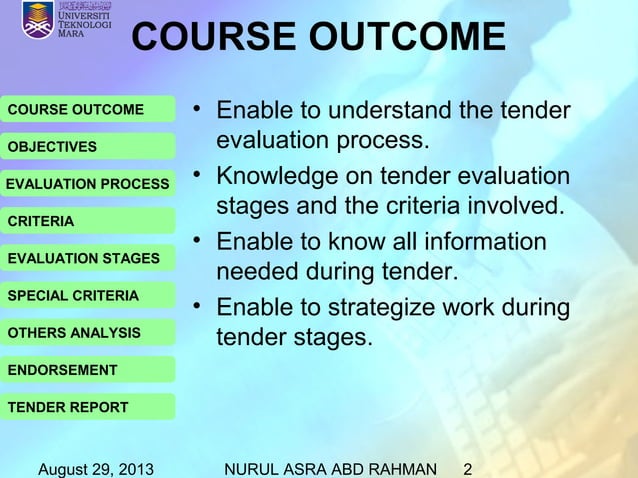 Tender evaluation procedure | PPT | Business Administration | Business