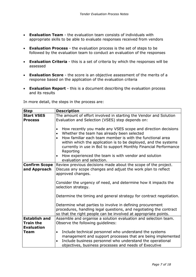Tender Evaluation Process Notes | PDF | Business | Business and Finance