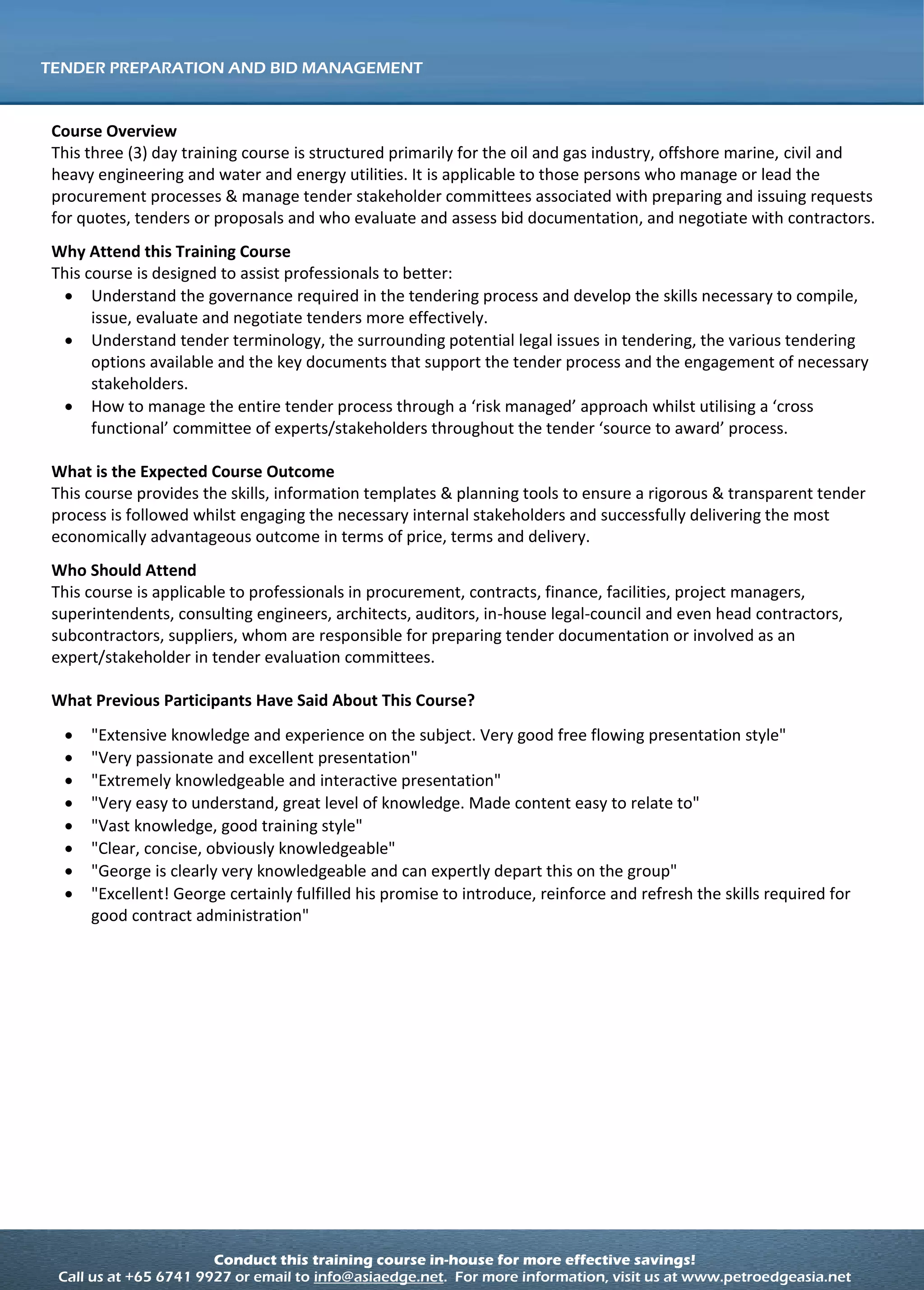 Tender Preparation & Bid Management | PDF