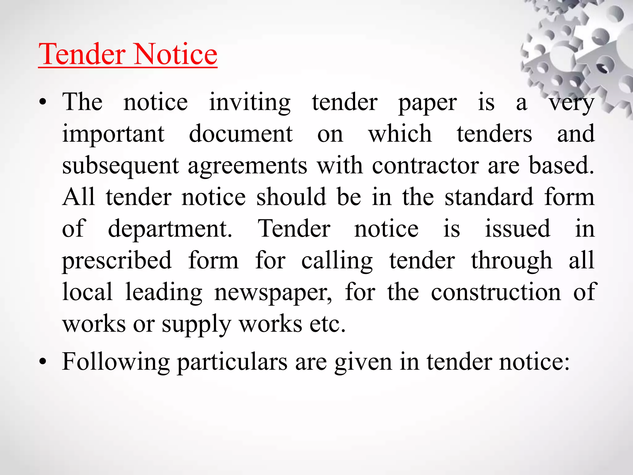 Tenders and procedure of tendering | PPTX
