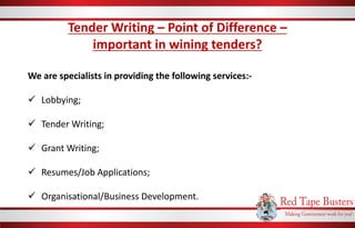 Tender writing – point of difference – important in wining tenders? | PPT