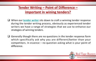 Tender writing – point of difference – important in wining tenders? | PPT