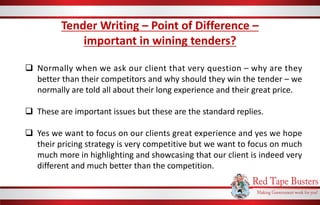Tender writing – point of difference – important in wining tenders? | PPT