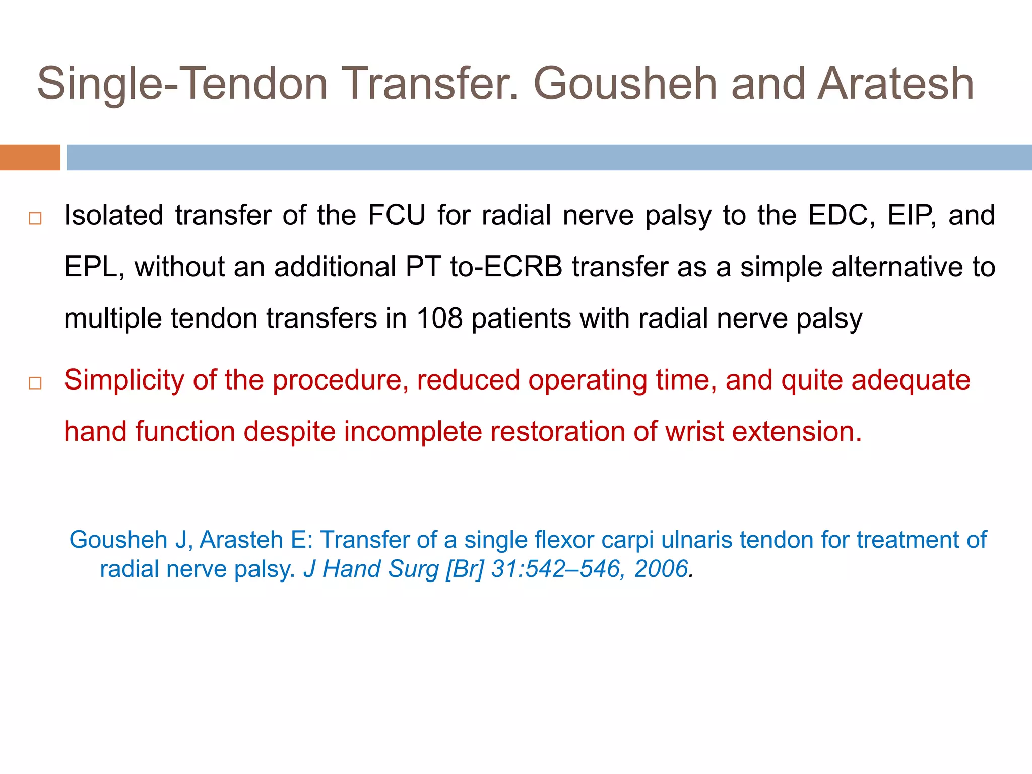 Tendon transfers for radial nerve palsy | PPT