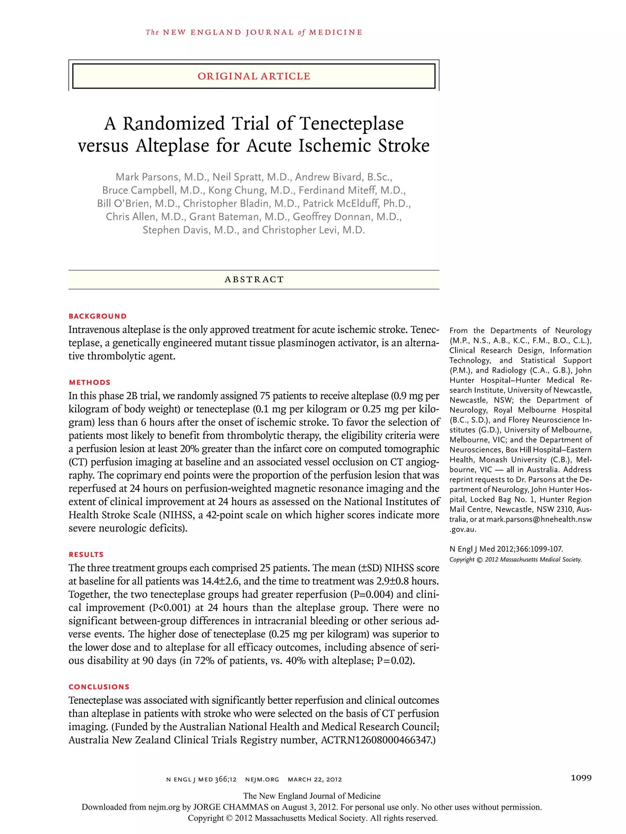Tenecteplase X Alteplase no Acidente Vascular Cerebral - AVC | PDF
