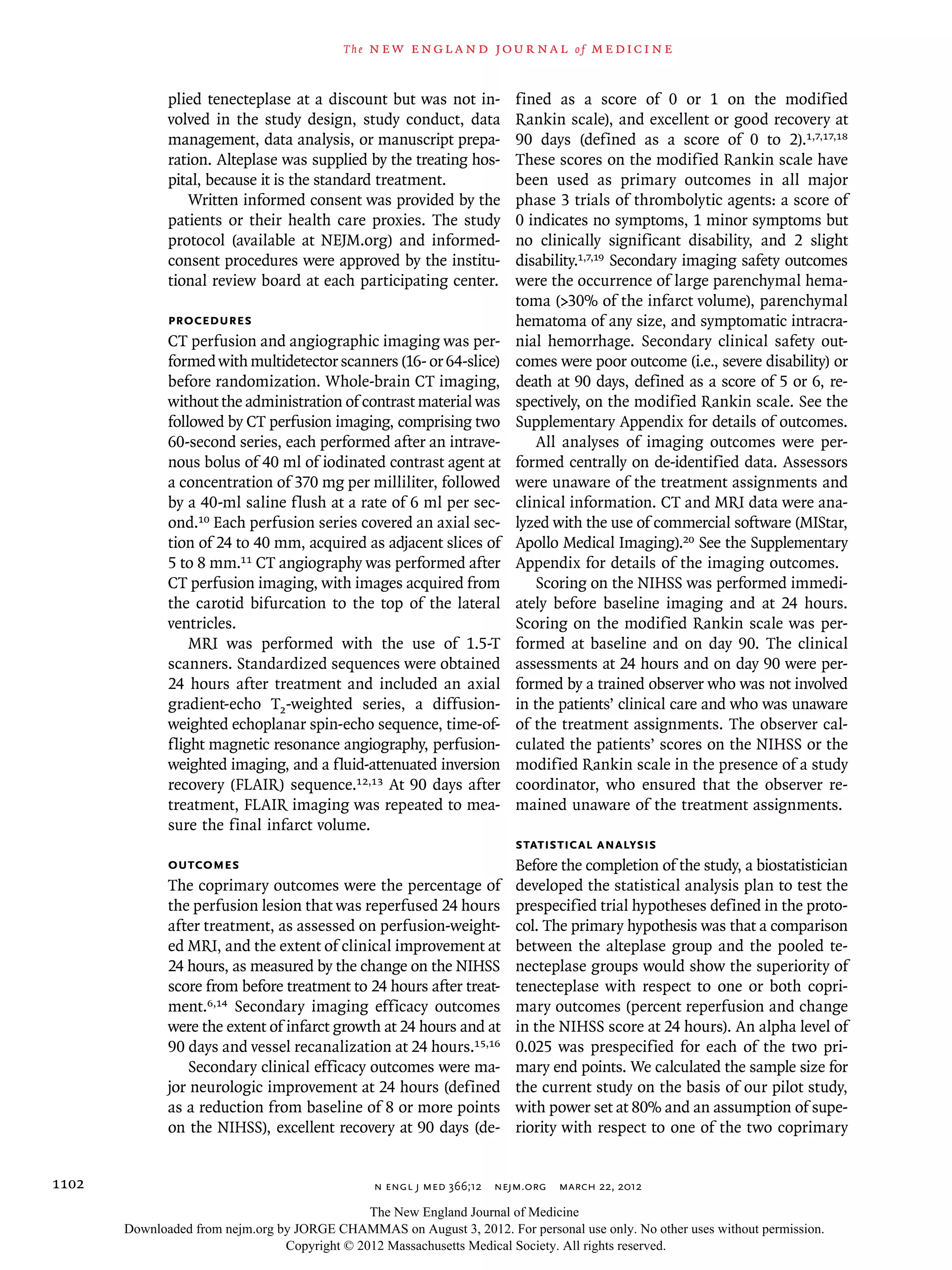 Tenecteplase X Alteplase no Acidente Vascular Cerebral - AVC | PDF
