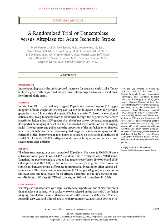 Tenecteplase X Alteplase no Acidente Vascular Cerebral - AVC | PDF ...