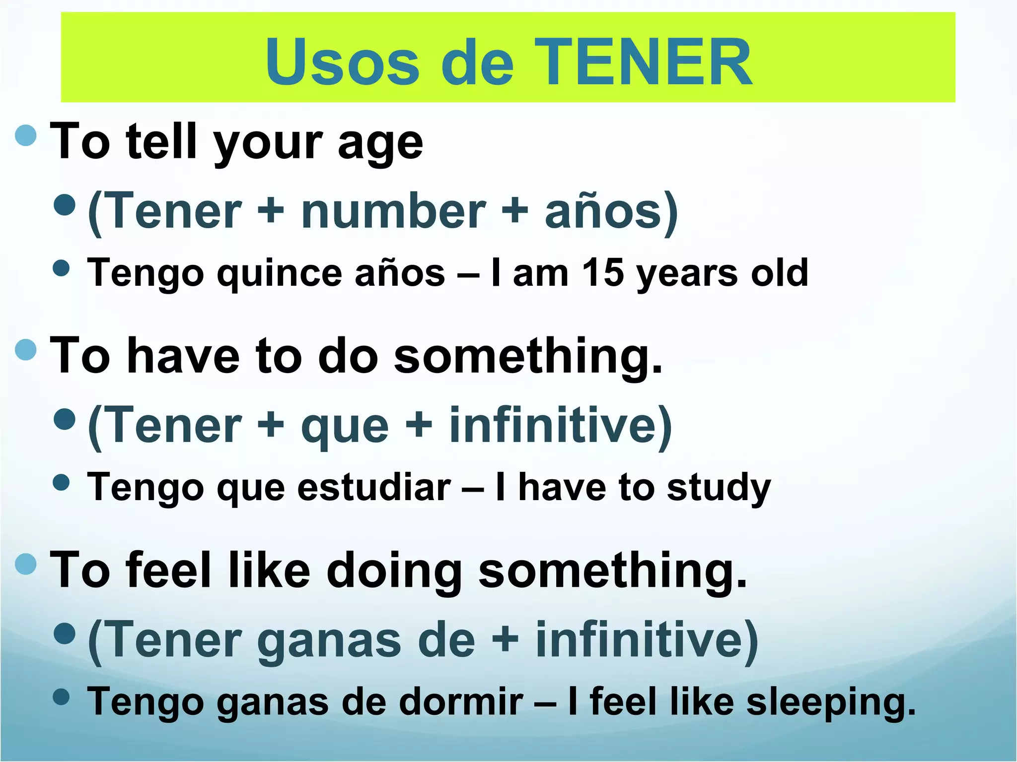Tener and other GO verbs | PPT