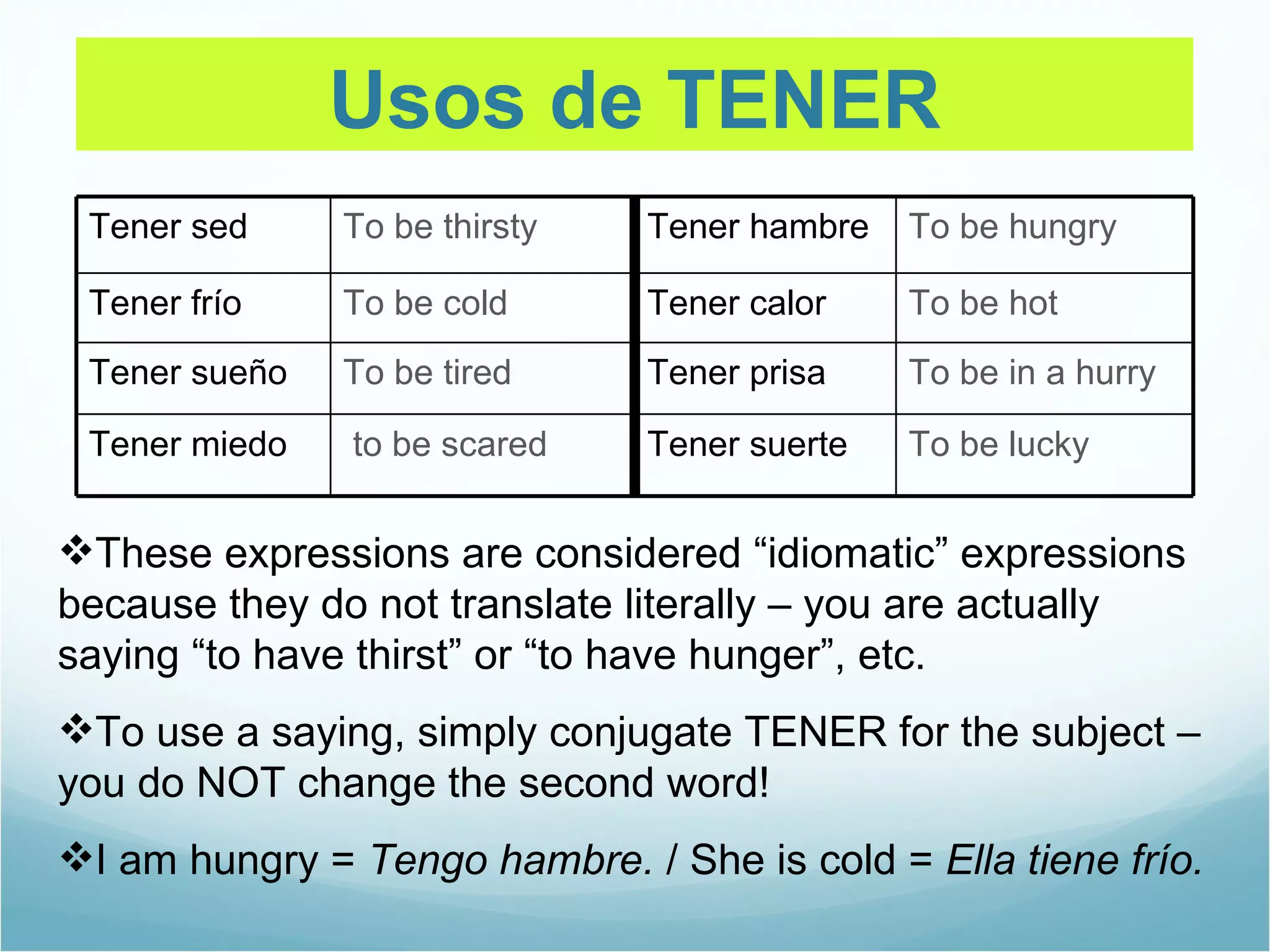 Tener and other GO verbs | PPT