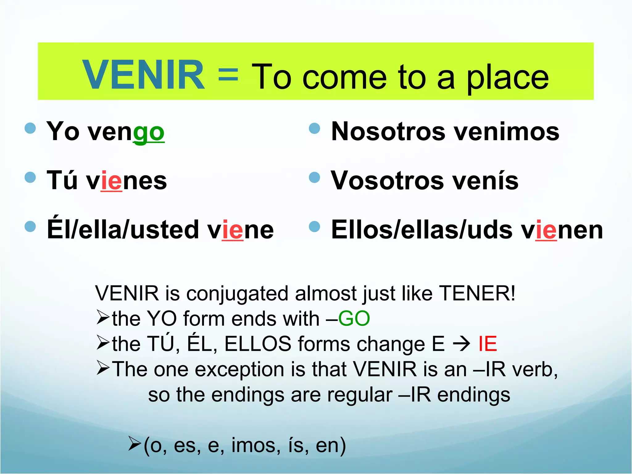 Tener and other GO verbs | PPT