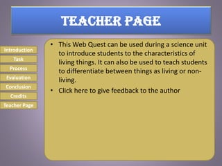 My Web Quest on Living and Non-Living Things | PPTX