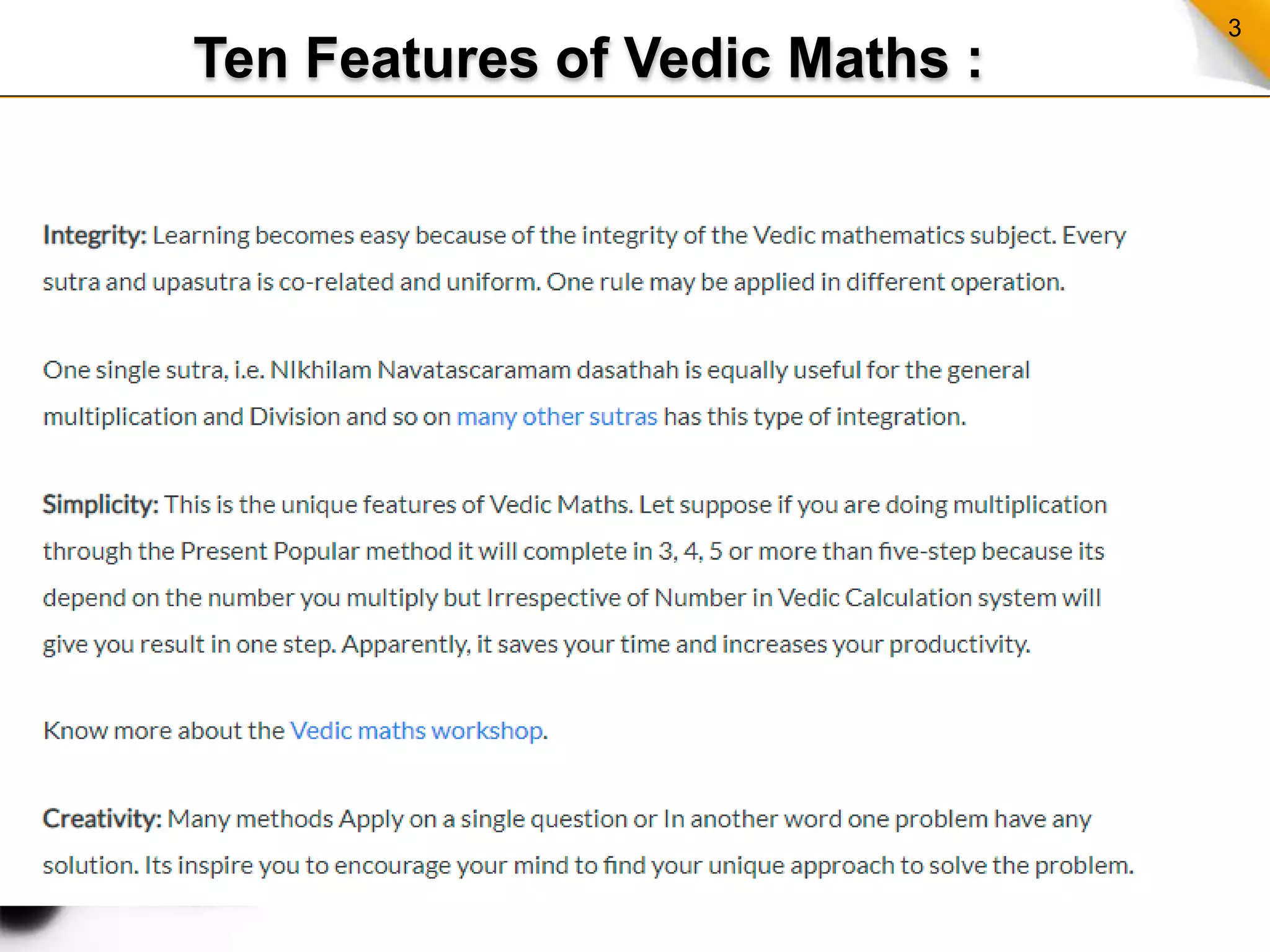 Ten features of vedic maths | PPT