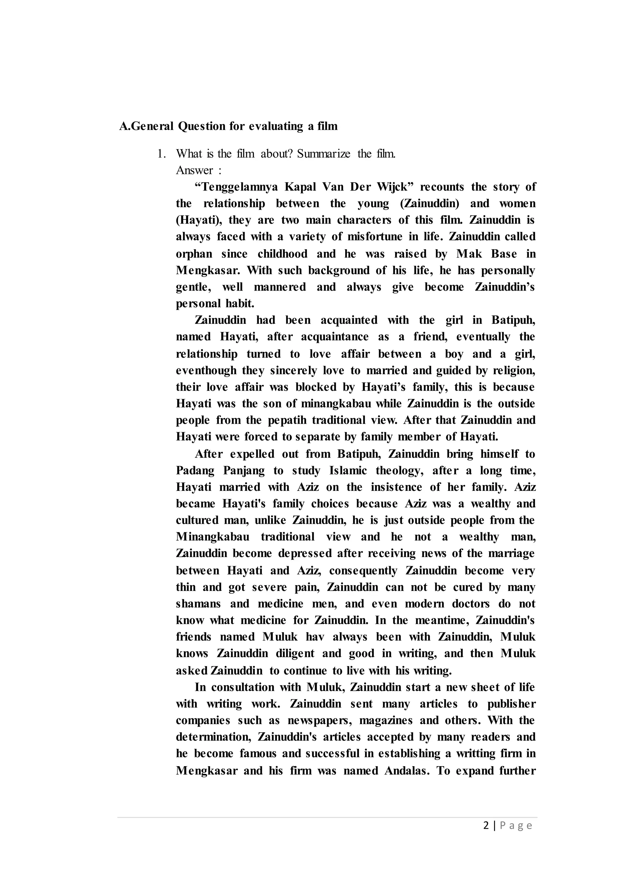 Tenggelamnya kapal van der wijck | DOCX
