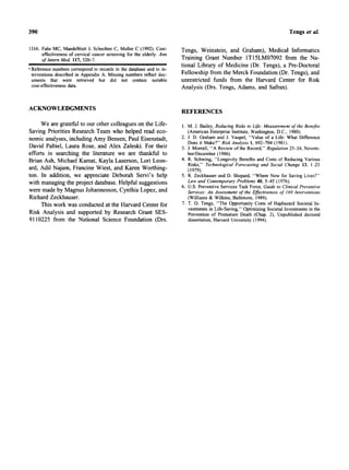 Tengs Et Al Cost Effectiveness Of 500 Life Saving Interventions | PDF