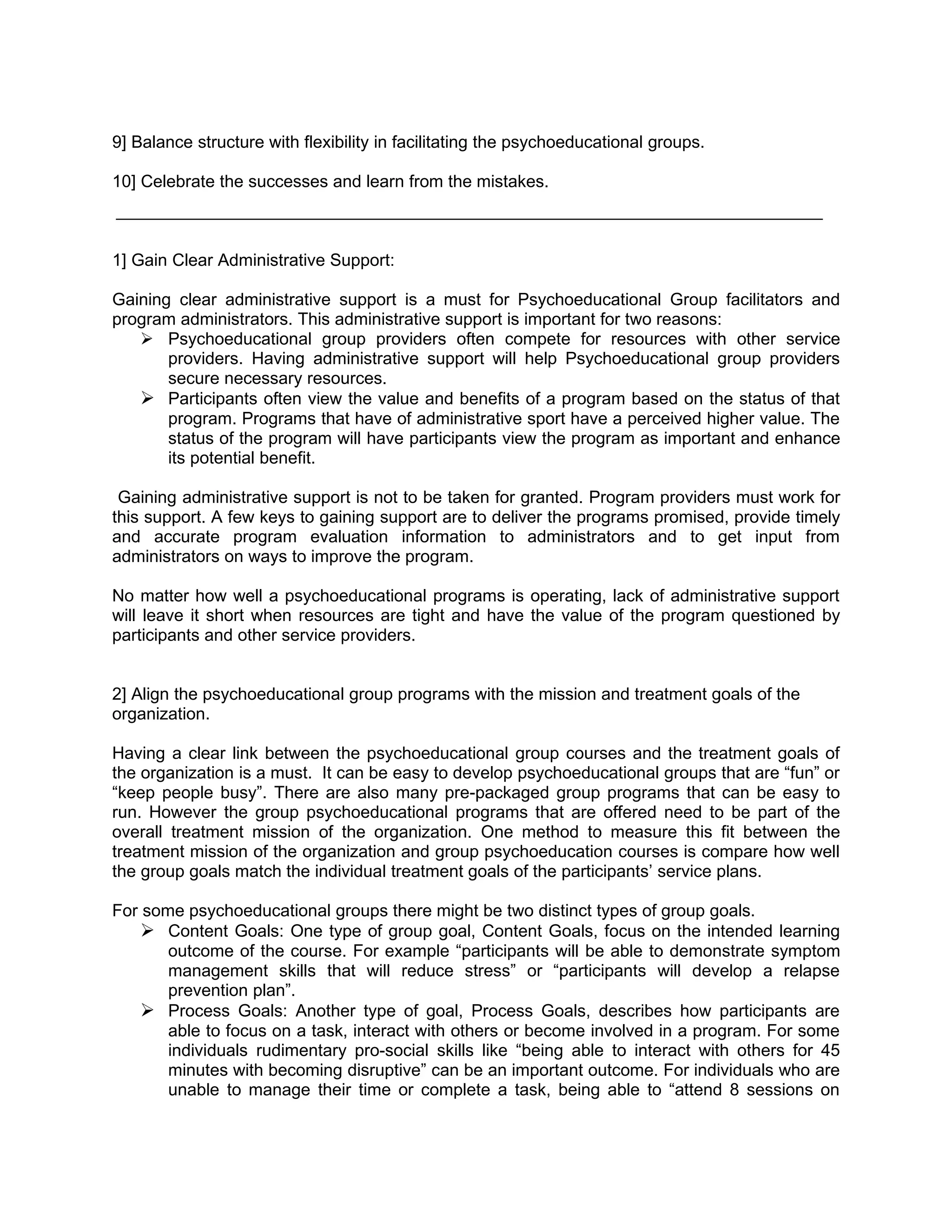 1+10 guidelines for effective psychoeducational groups | DOC