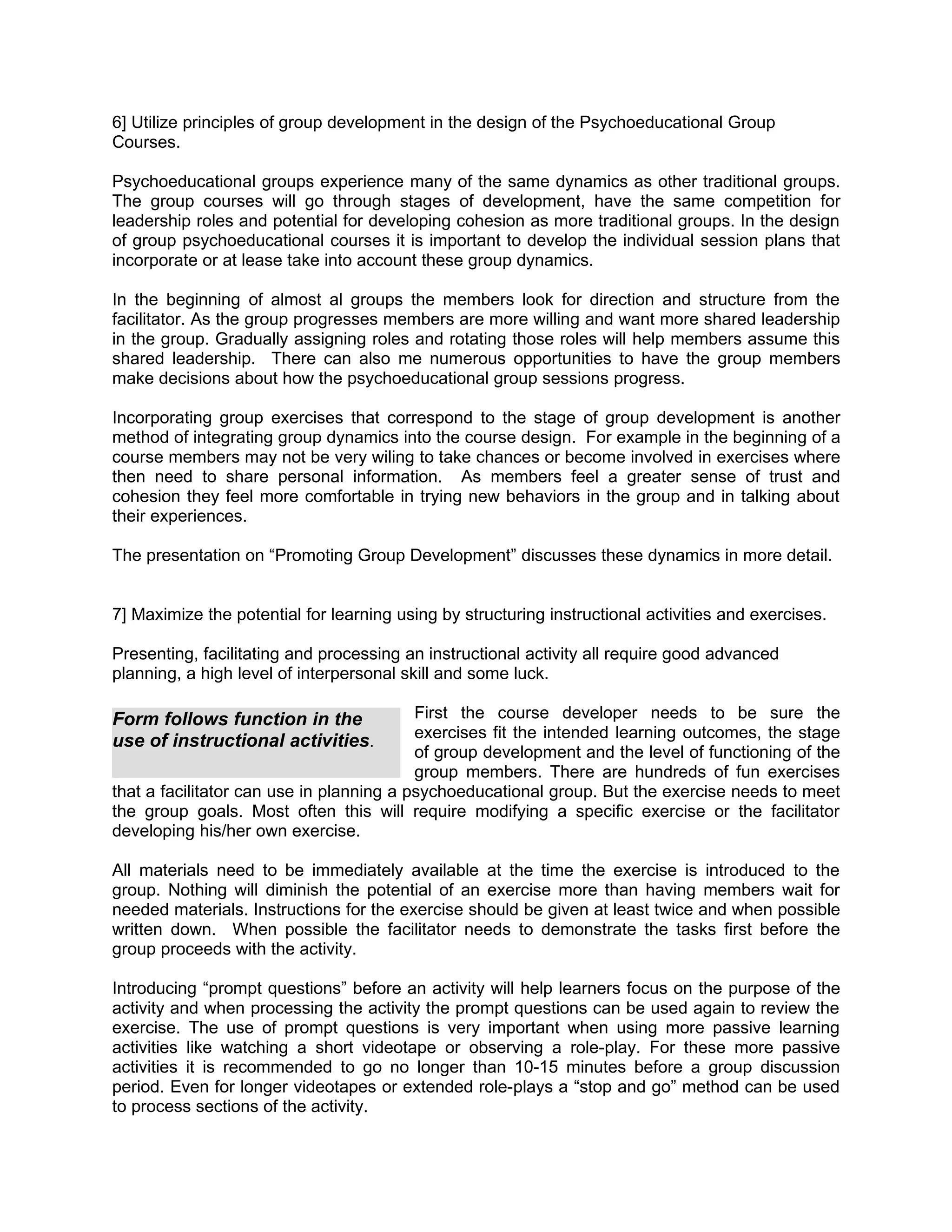 1+10 guidelines for effective psychoeducational groups | DOC