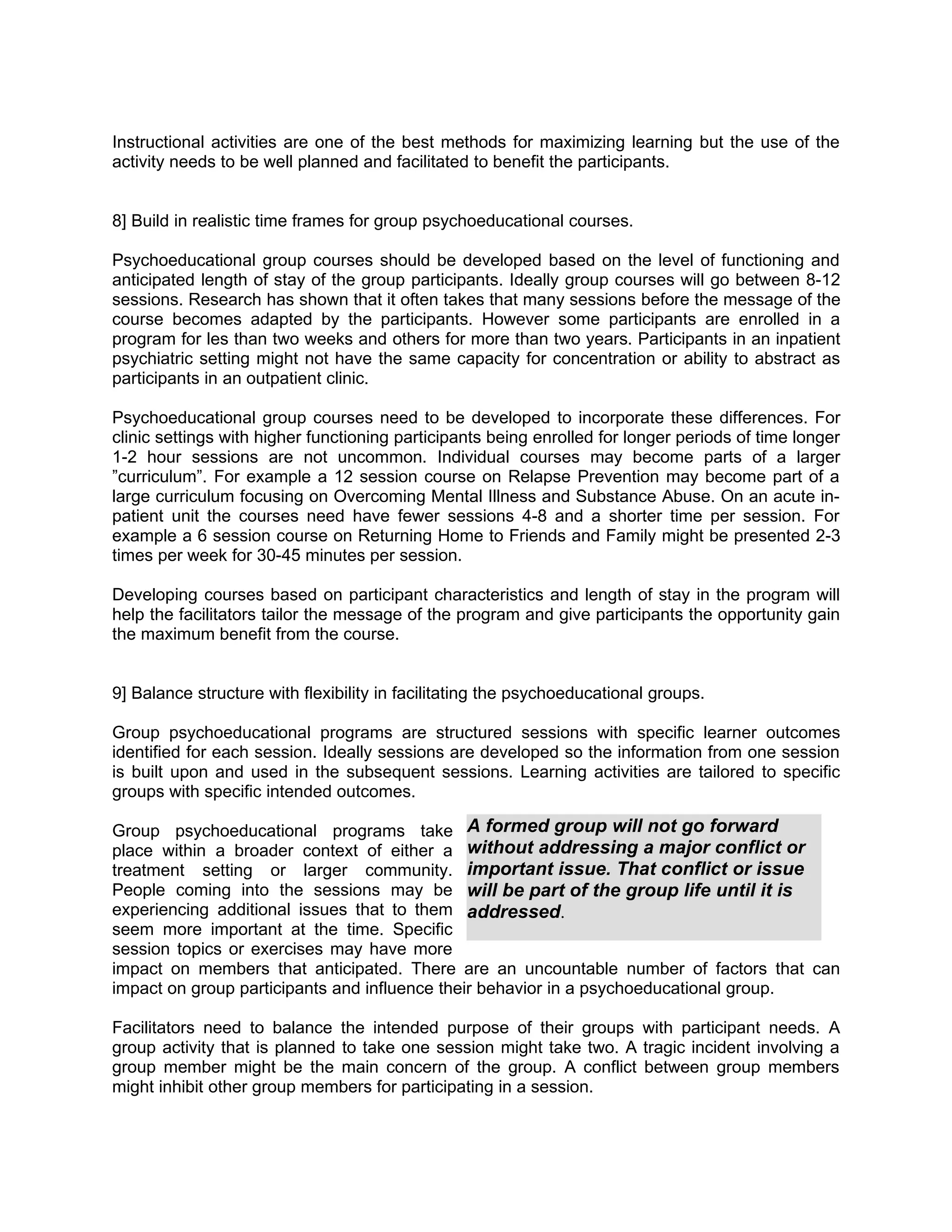 1+10 guidelines for effective psychoeducational groups | DOC