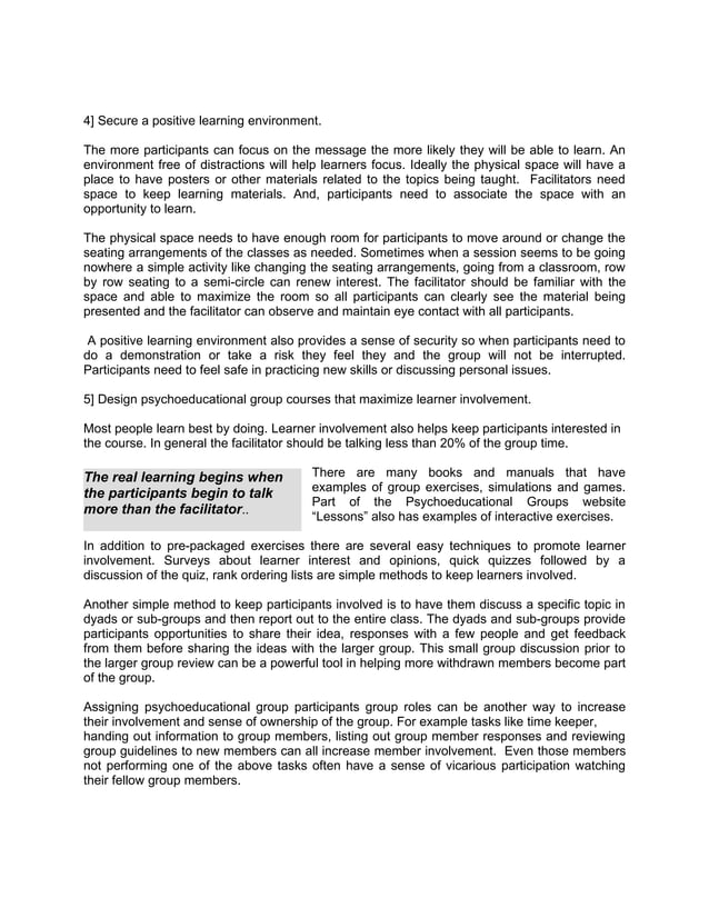 1+10 guidelines for effective psychoeducational groups | PDF