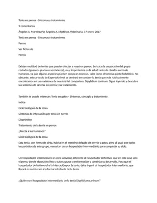 Tenia en perros.docx Y AFECTACIONES EN LOS ANIMALES | DOCX