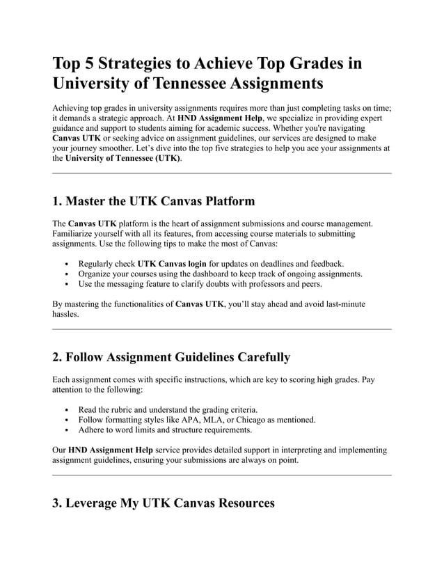 Top 5 Strategies to Achieve Top Grades in University of Tennessee Assignments | DOCX
