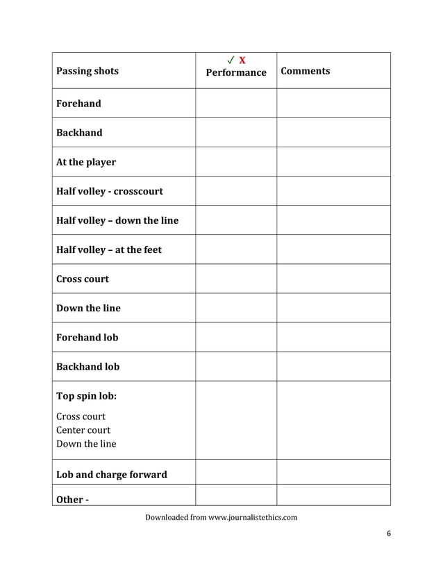 Tennis coaching shots matrix and evaluation guide | PDF | Tennis | Sports