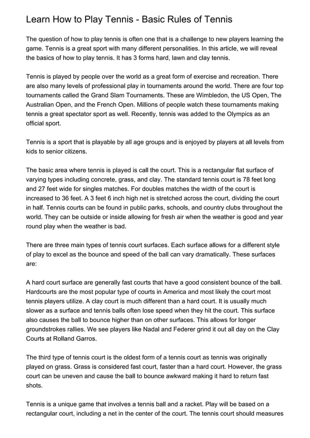 Learn How to Play Tennis - Basic Rules of Tennis | PDF