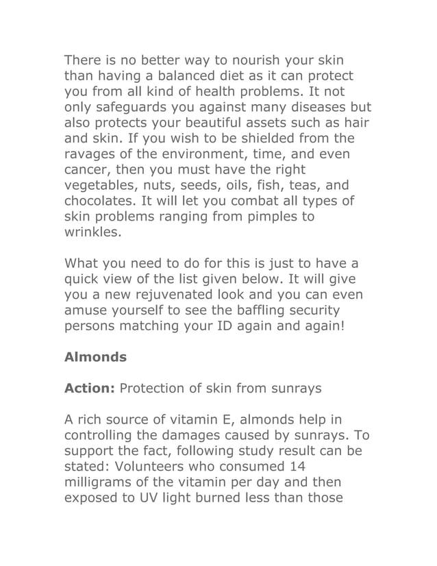 Ten Nourishing Foods For Your Skin Pdf