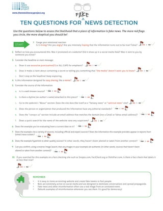 Ten Questions for Fake News Detection by The News Literacy Project | PDF