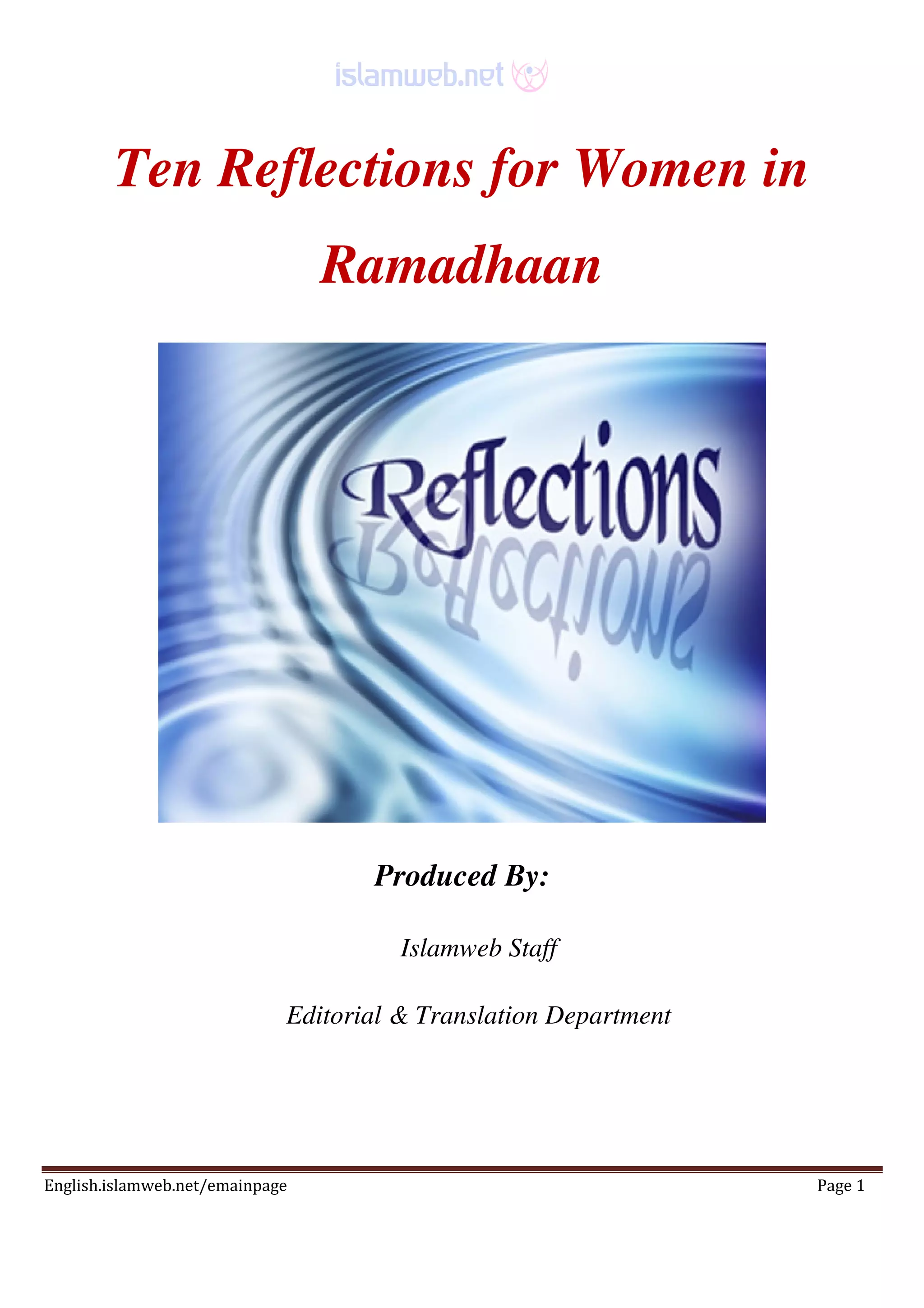 Ten Reflections for Women in Ramadhaan | PDF
