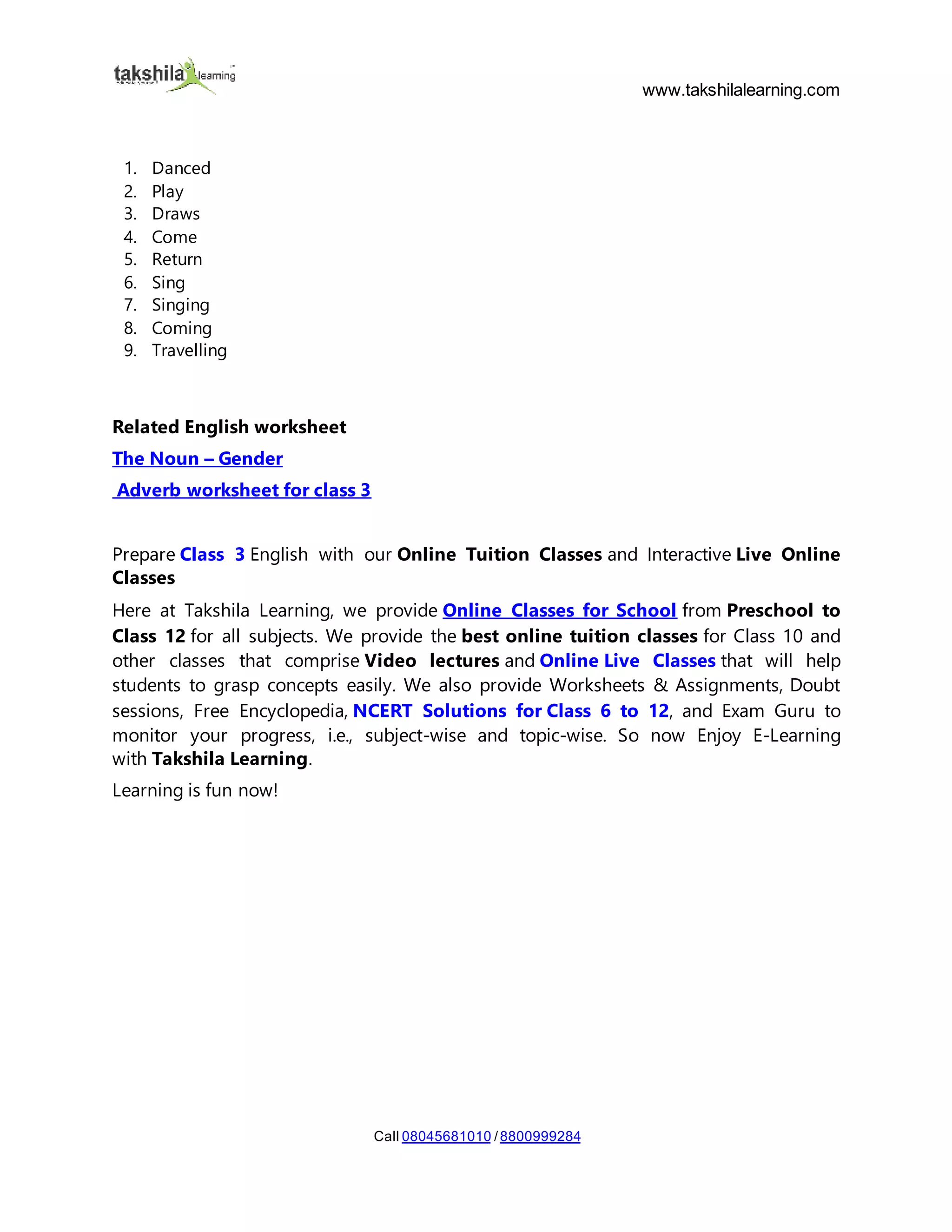 Tense and Verb - Class 3 English Worksheet - English Grammar | DOCX