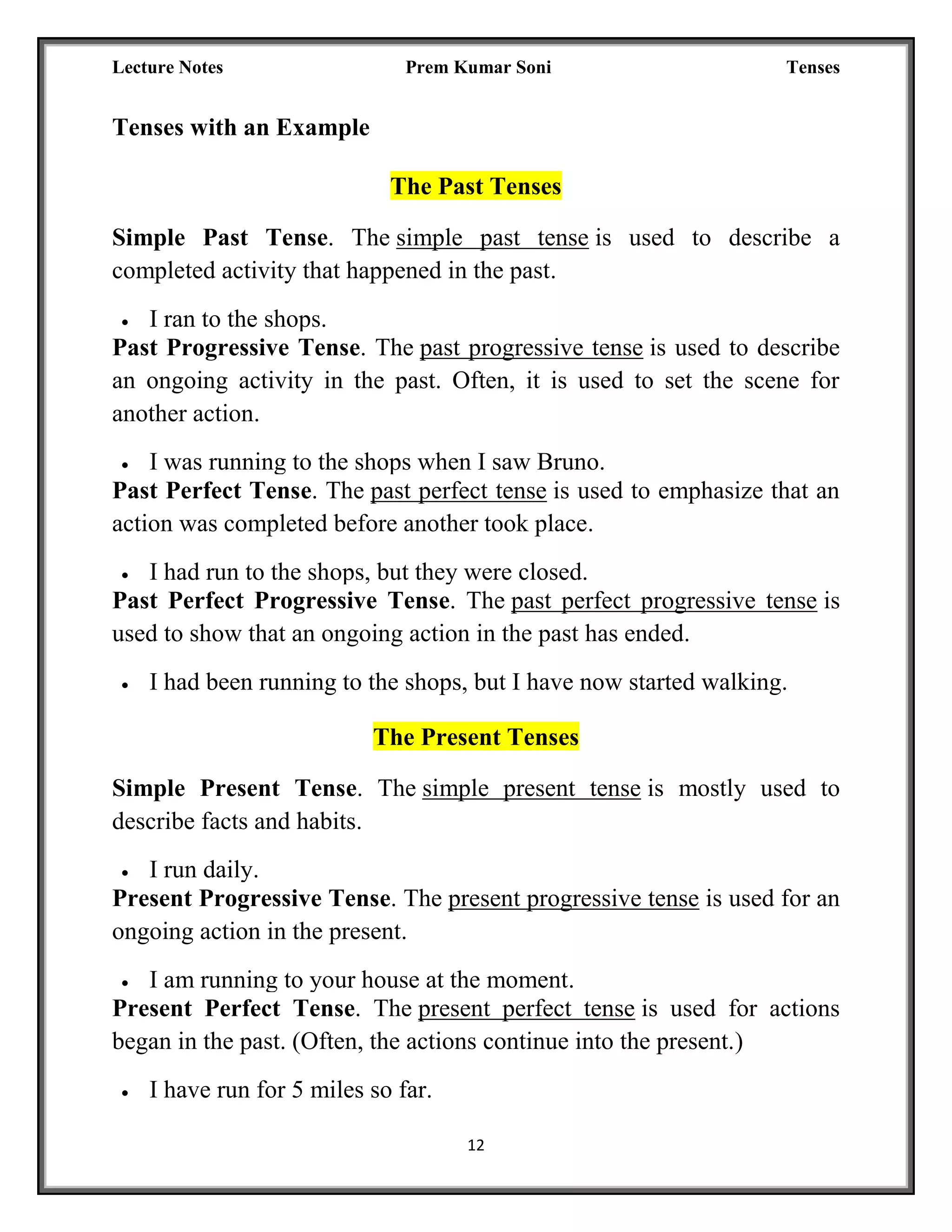 Tense notes | PDF