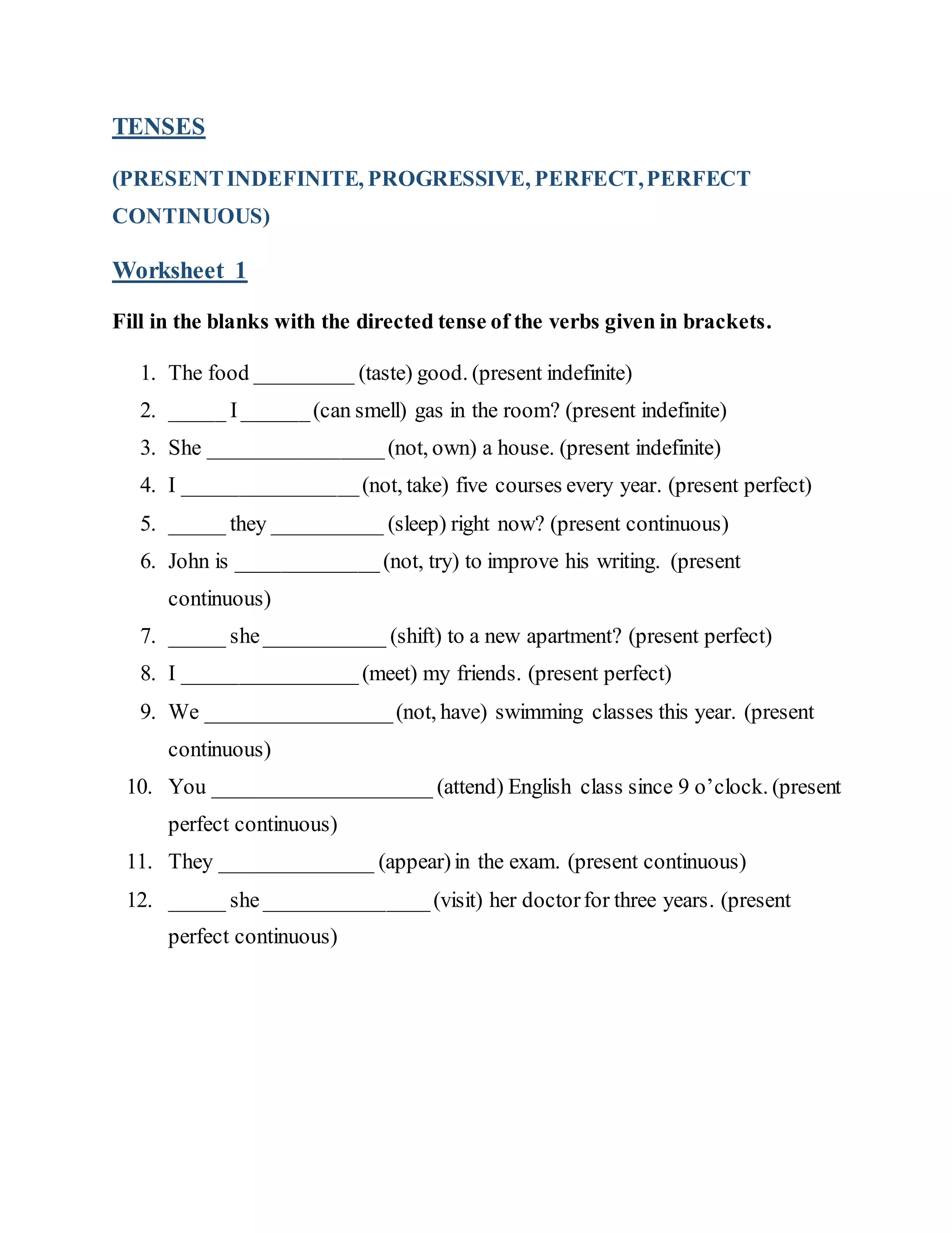 Tenses (worksheets) 1 4 | DOCX
