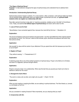 Ten Signs of Spiritual Decay - a bible study for adult | PDF