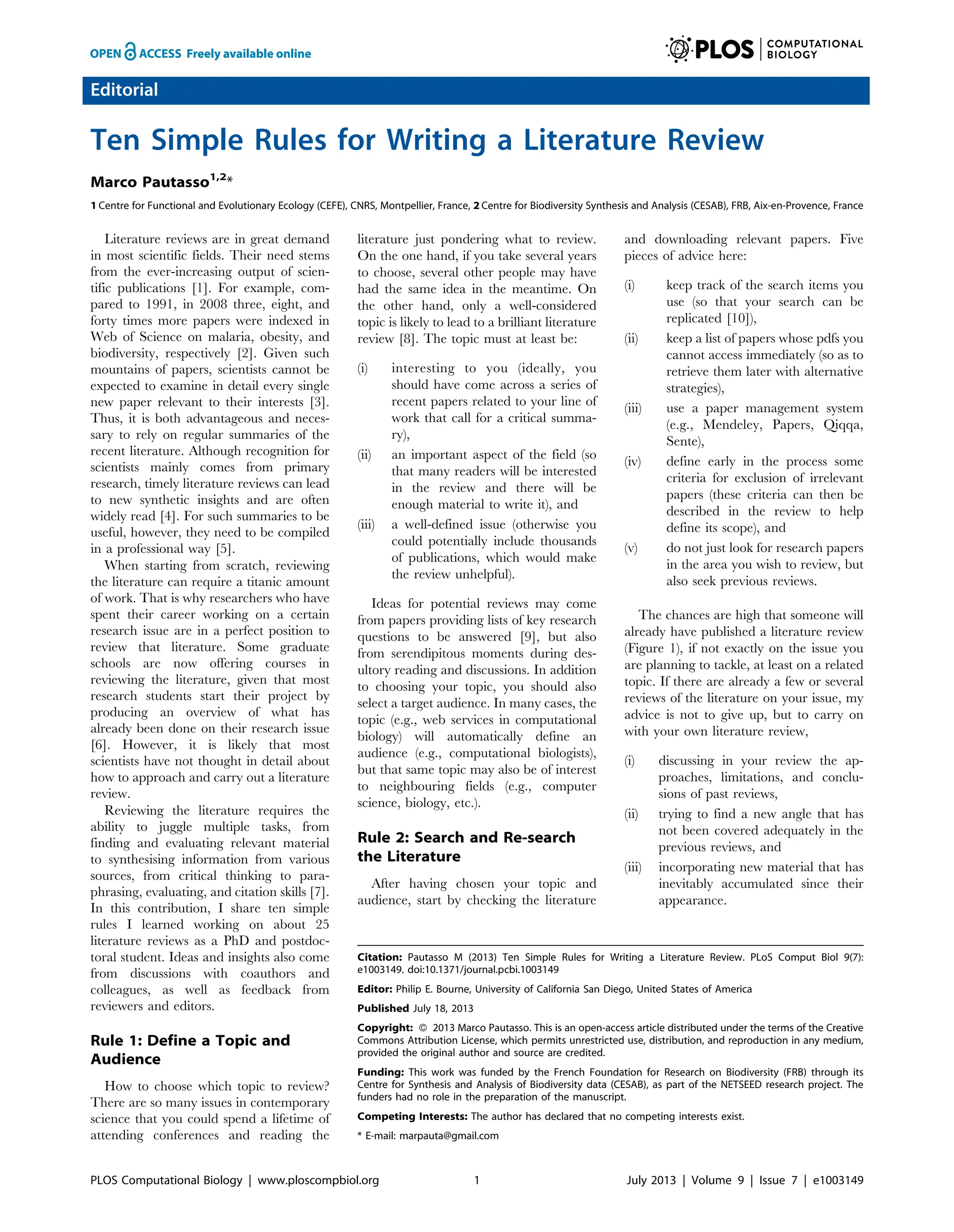 Ten Simple Rules for Writing a Literature Review.pdf