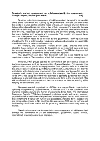 Tension in tourism management can only be resolved by the government ld ...